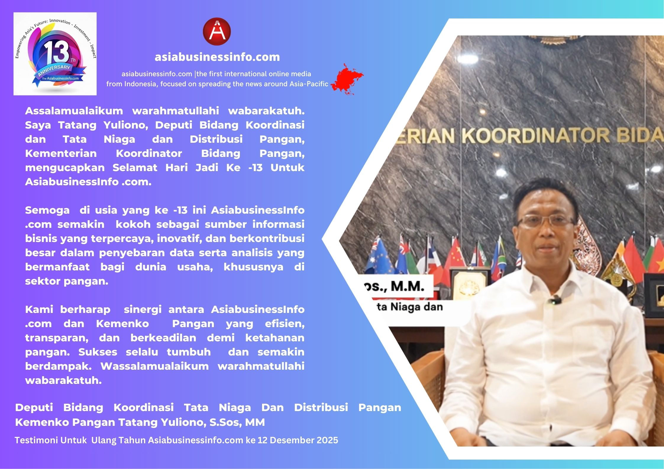 Testimoni Deputi Bidang Koordinasi Tata Niaga Dan Distribusi Pangan ...